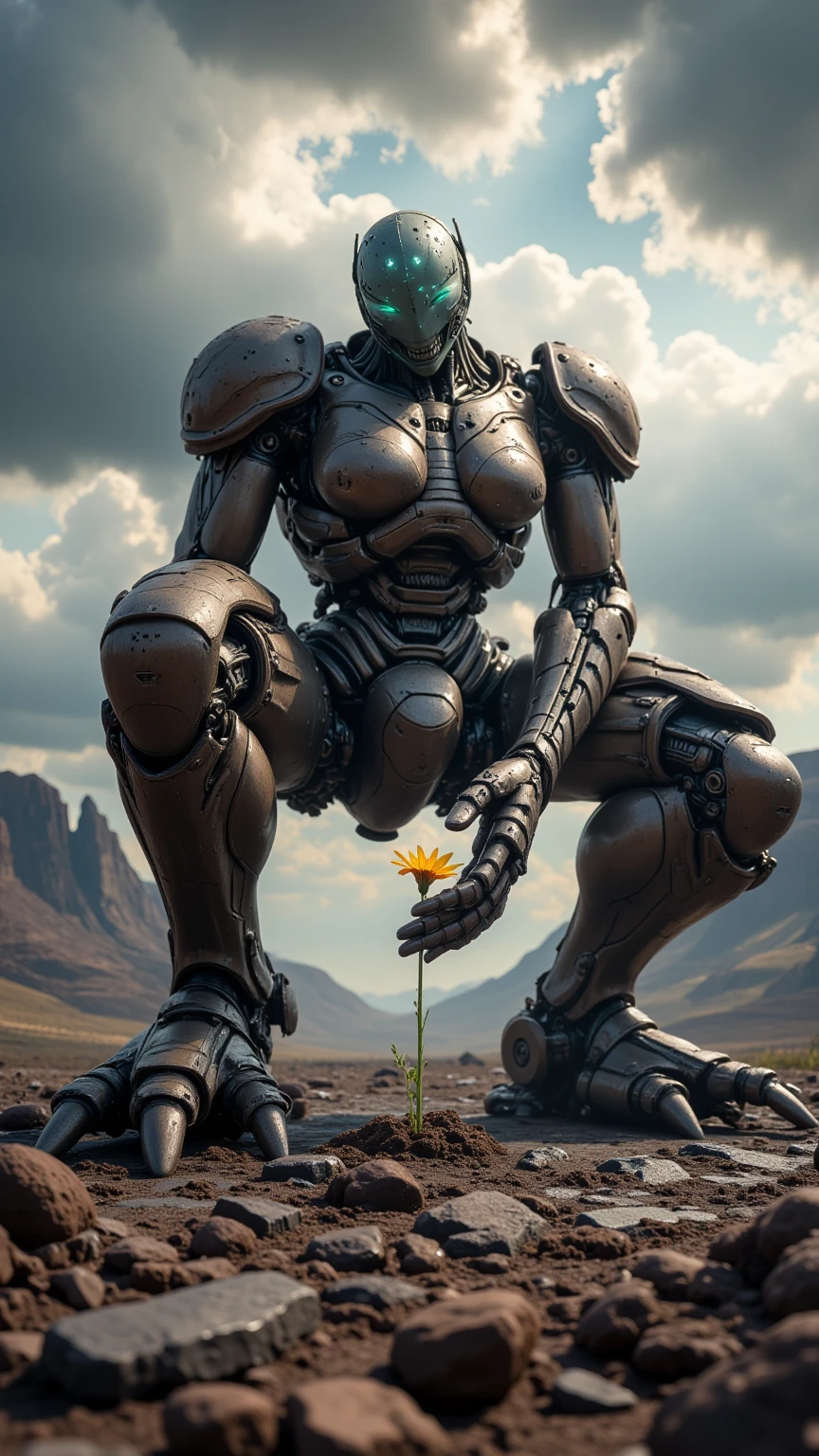 A breathtaking and emotional scene of an enormous robot standing ...
