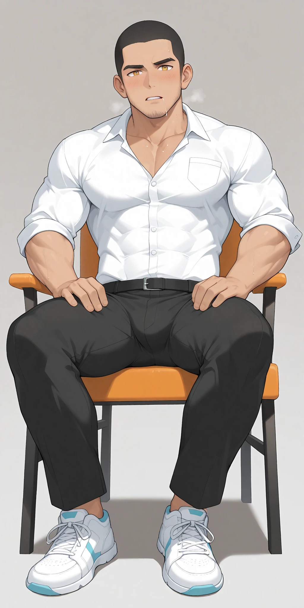 Anime characters：Gyee, whole body, Buzz Cut，In a messy bedroom - SeaArt AI