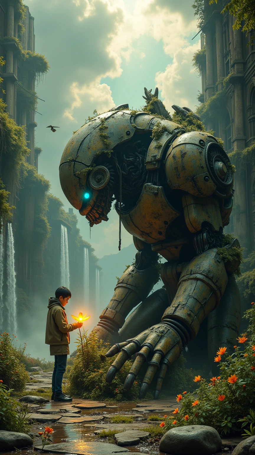 A breathtaking and deeply emotional scene set in a decaying, floating ...