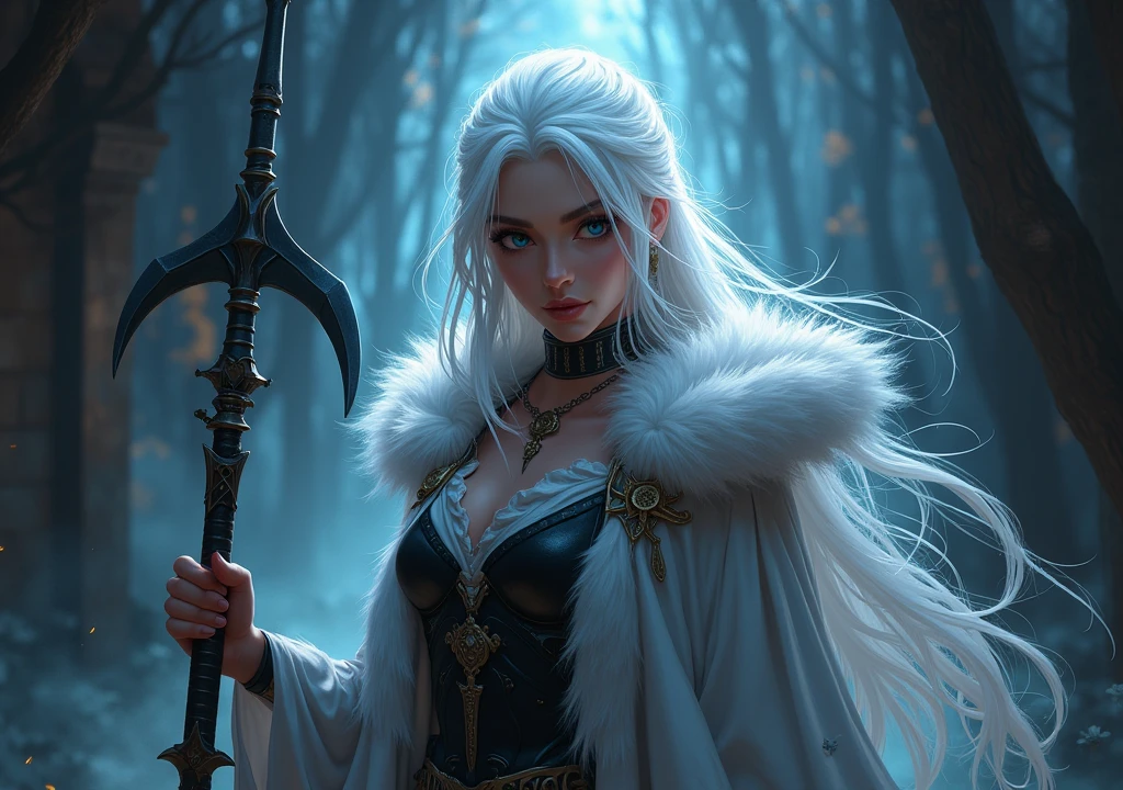 Anime with a sickle and a sword in a dark room, a portrait of a ...