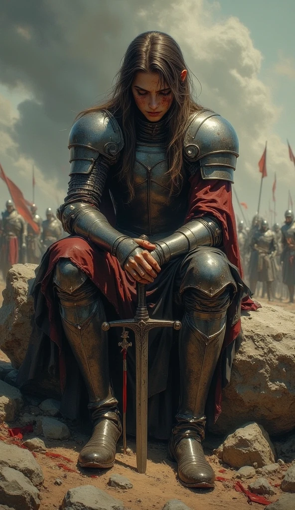 An oil painting portrait of a female Knight Templar wearing 1500s full ...