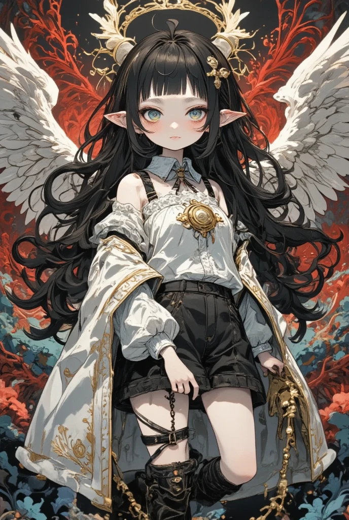 1 girl, black hair, angel costume, ultra detailed, absolutely ...