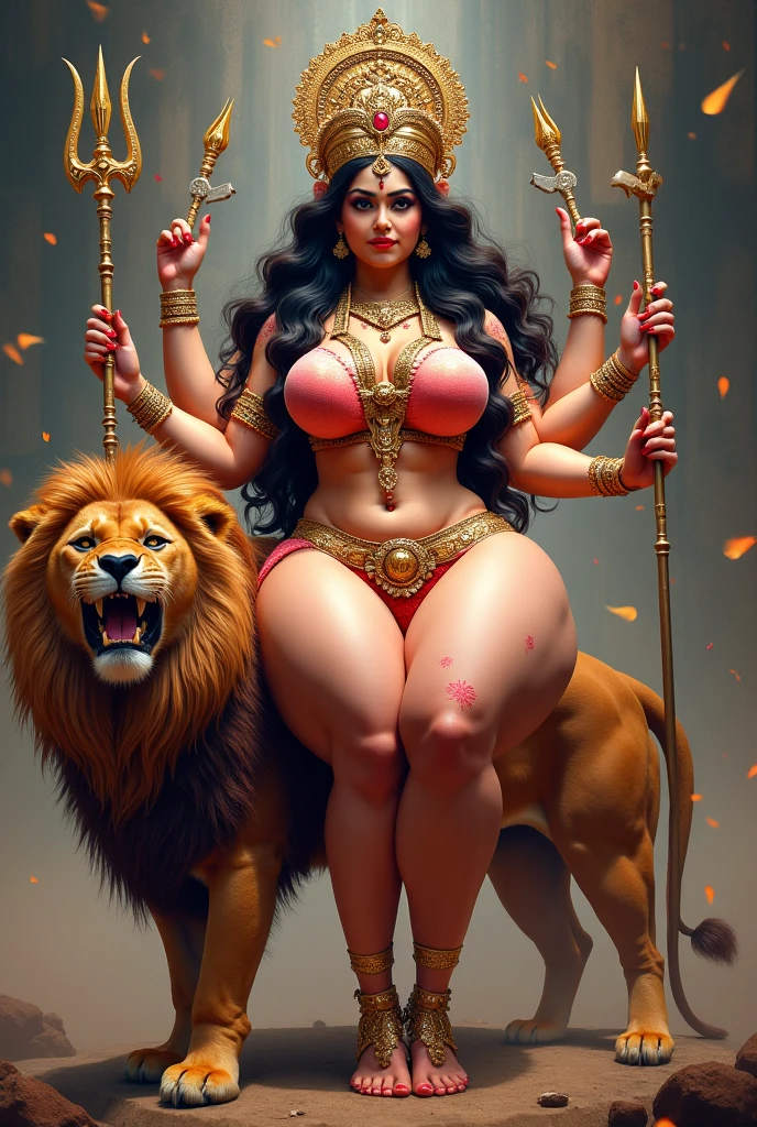 Durga maa wearing sexy transpat micro bikini, thick thighs big big hips - SeaArt AI