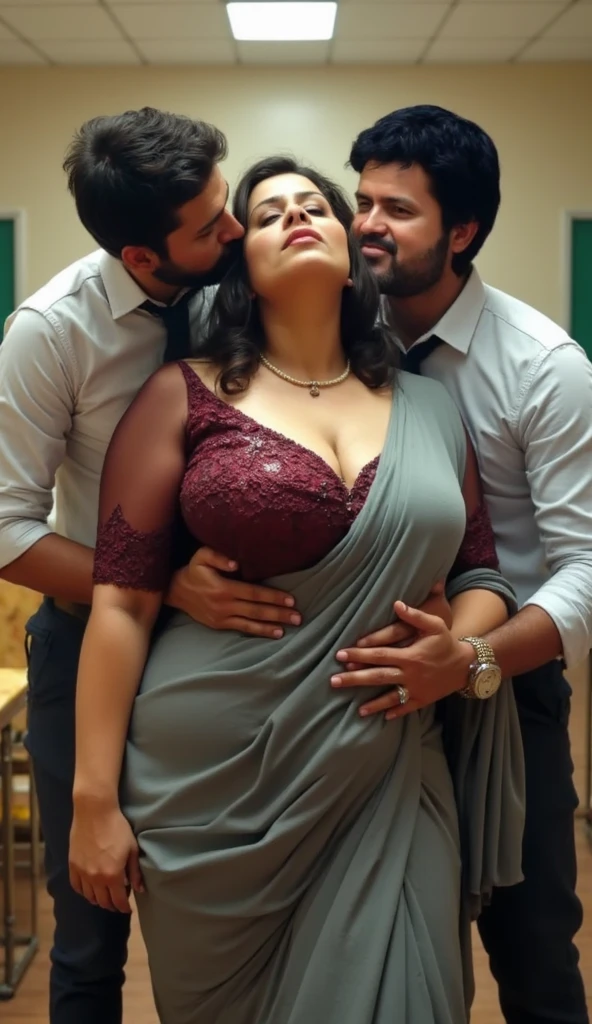 Indian plus size aunty big belly wearing yellow saree, dark blouse - SeaArt AI