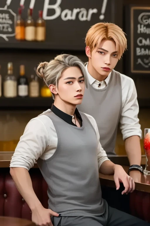 Two young men drinking at a bar. His stunning androgynous features ...