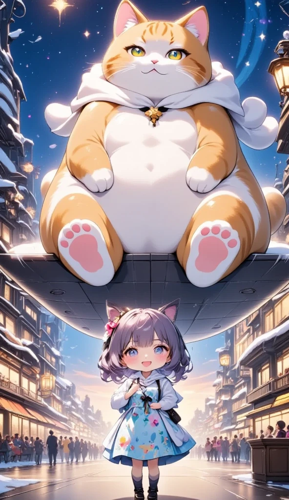 (ultra-detailed chibi-anime-characters with extra giant extra fat cat ...