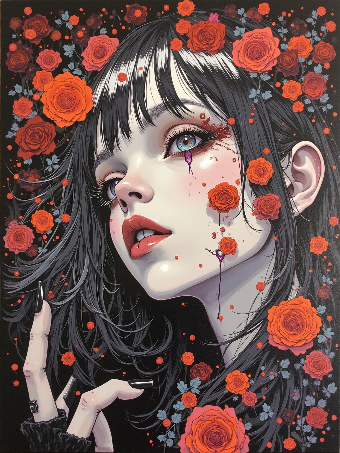 vampire woman middle close-up , an airbrush painting inspired by a ...