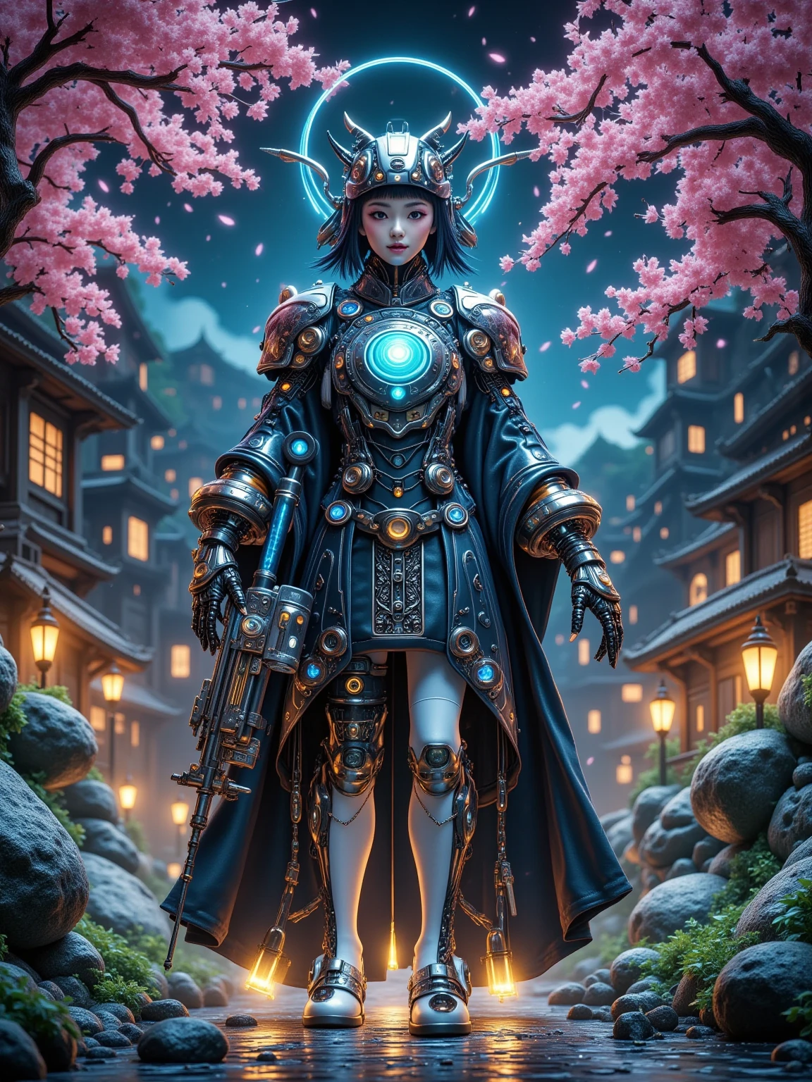 ((Vision)), ((whole body)), 1girl, Wearing a black cheongsam, Robot ...
