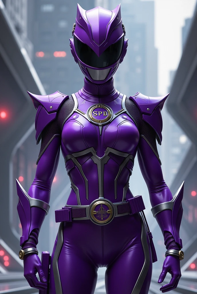 Purple women's Power Ranger costume with the SPD logo - SeaArt AI