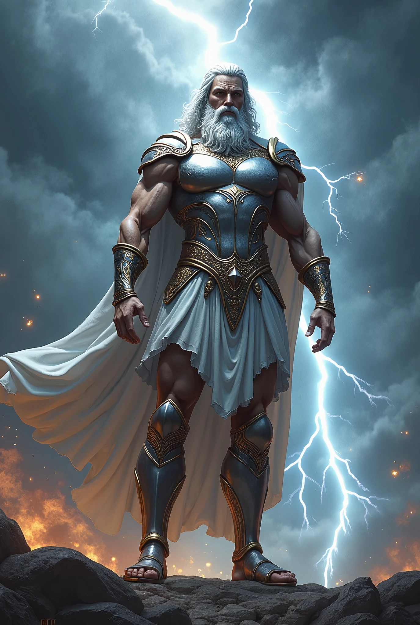 Arafed image of a man with a cape and a sword standing on a rock ...