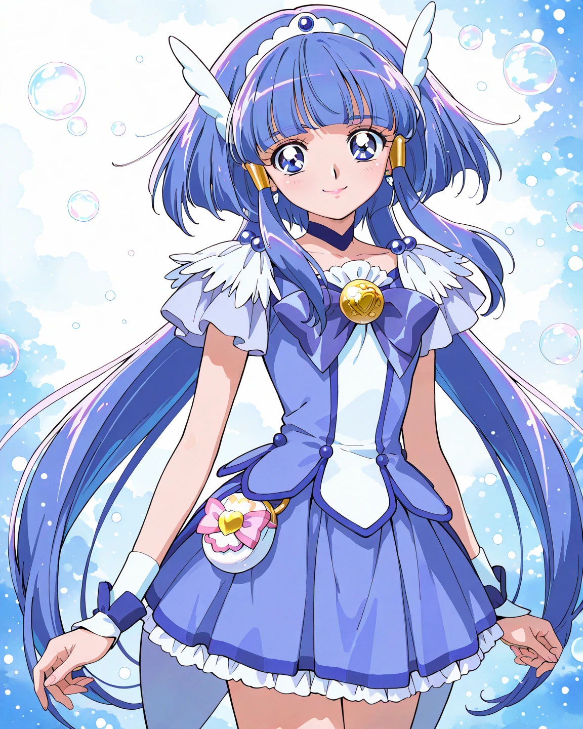 Cure beauty,{{blue hair}},{{blunt bangs}},pink lips,smile, magical ...