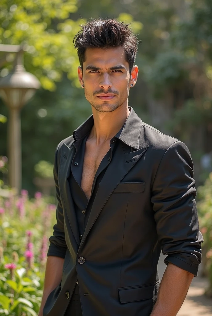 A tall man with tousled black hair with high cheekbones and a well ...