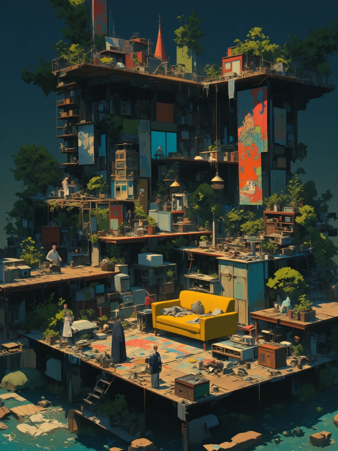 Surreal concept art , a room without walls and ceilings floating in the ...