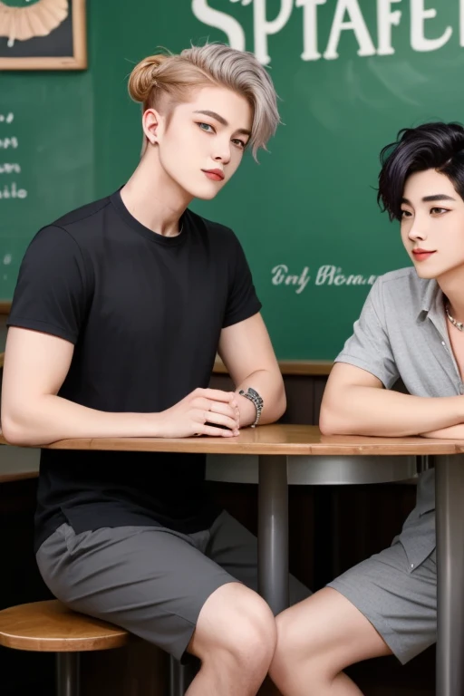 Two young men relaxing in a cafe. His stunning androgynous features ...