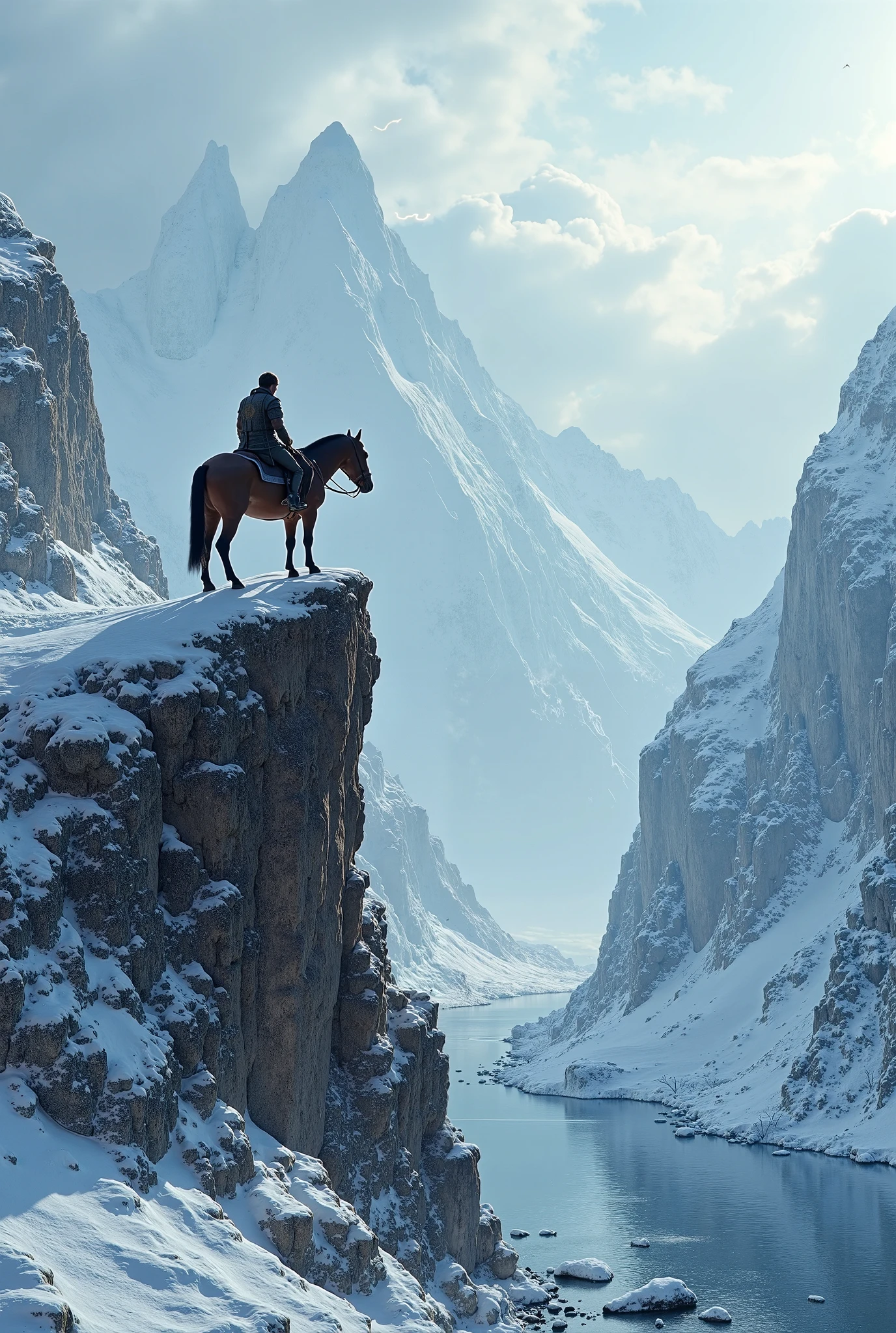 There is a man riding a horse on a mountain top - SeaArt AI