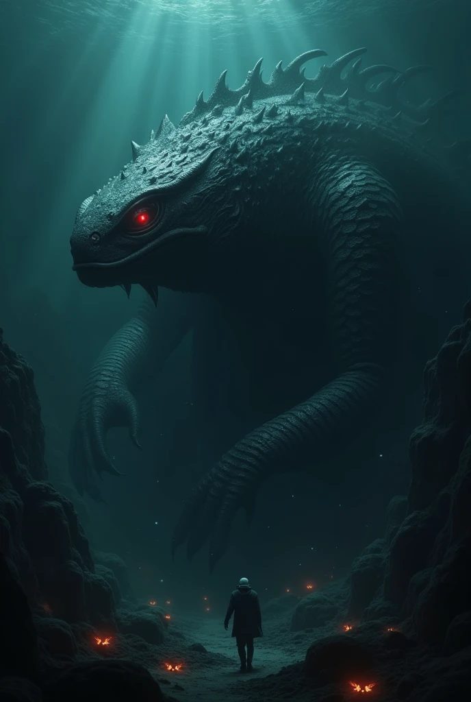 A colossal being resting in the darkest depths of the ocean - SeaArt AI