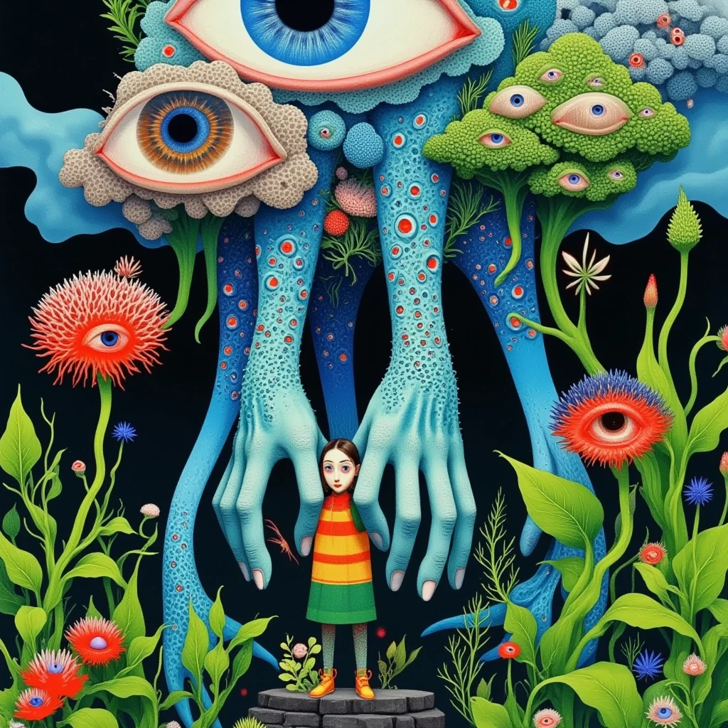 A strange alien monster with one huge eye, long legs, intricate organic textures - SeaArt AI