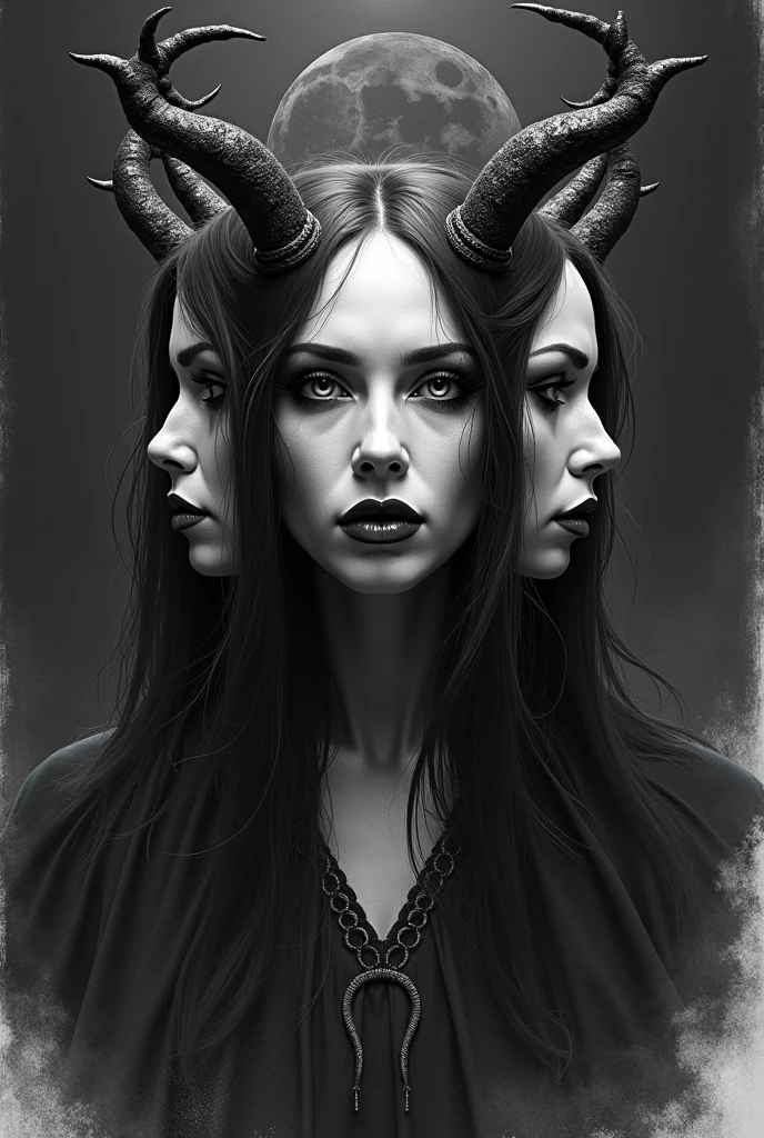 Portrait of the triple goddess Hecate in black and white - SeaArt AI