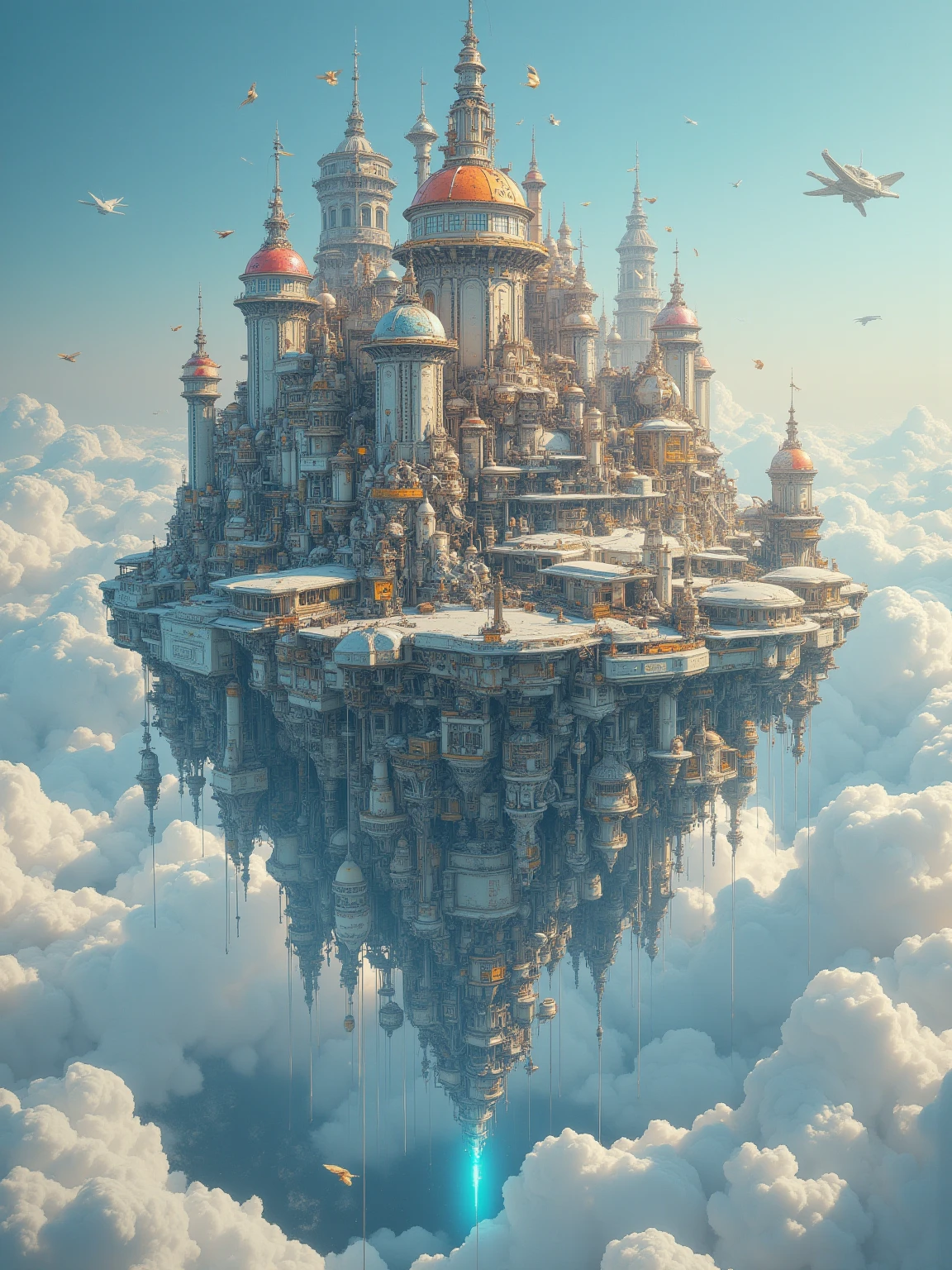 A big ship is floating in the air , Flying Cloud Castle, 4K highly ...