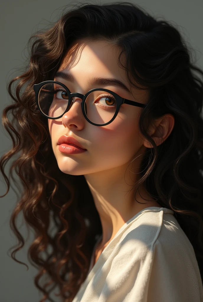 A young woman with fair, smooth skin that softly reflects the light ...