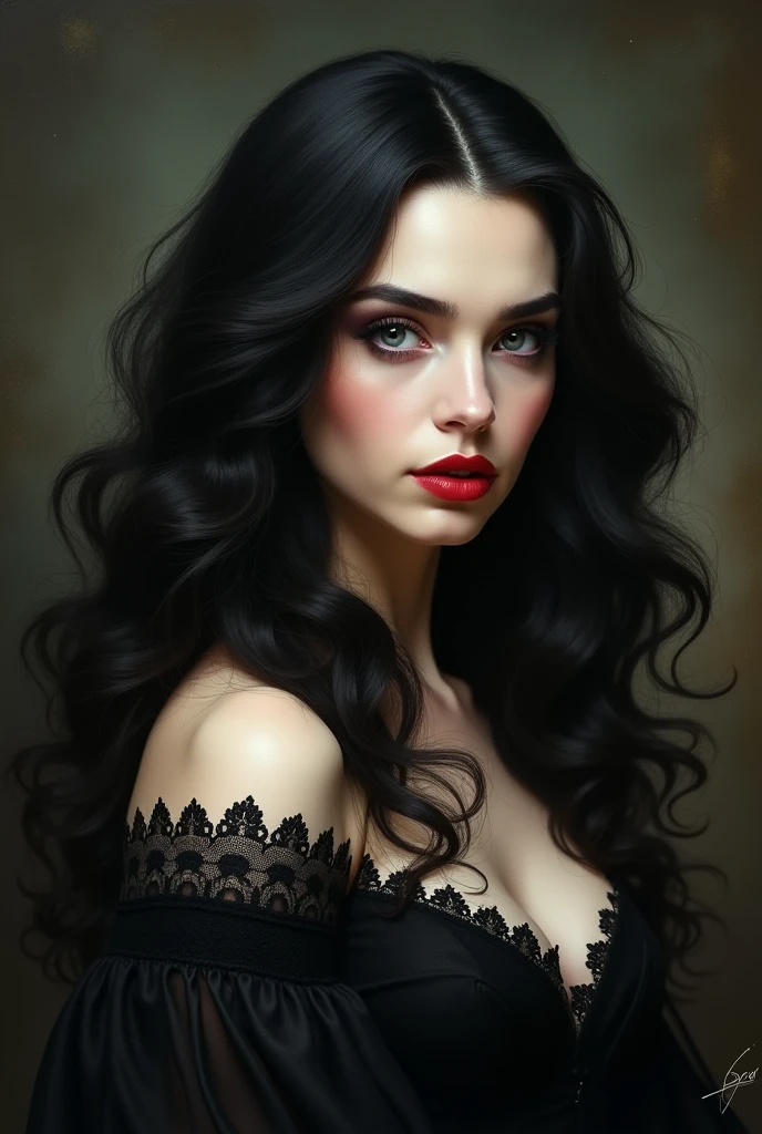 Create a portrait of Carmilla by Sheridan Le Fanu, woman, long curly ...