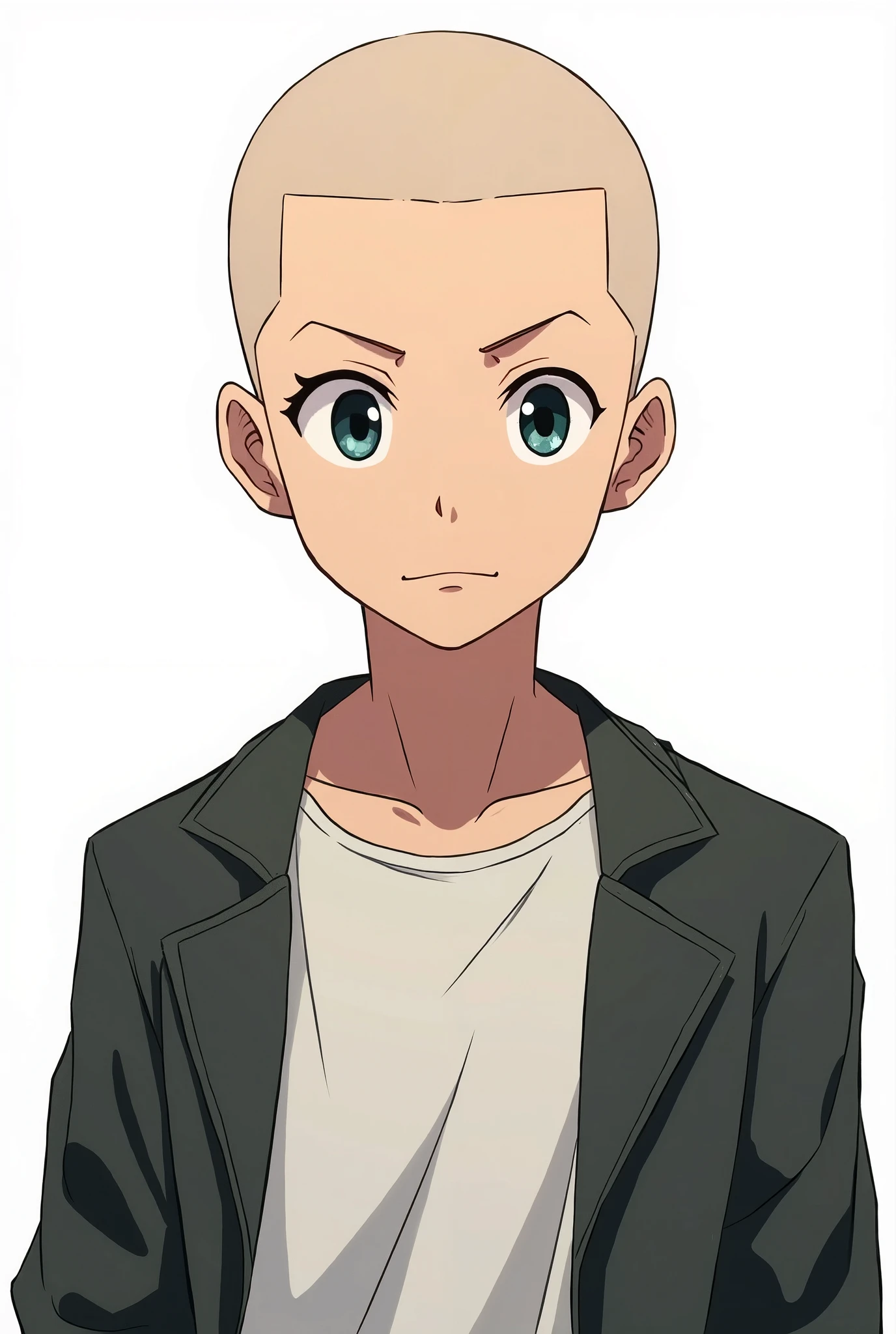 Anime character with short hair and green eyes in a white shirt - SeaArt AI