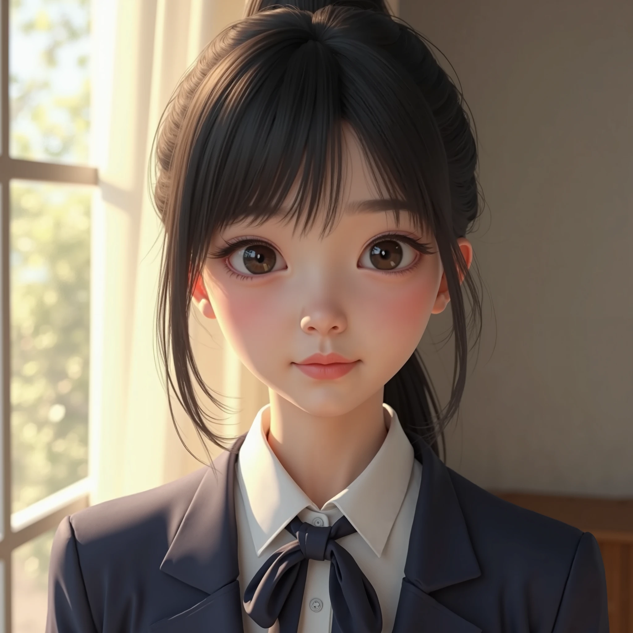 There is a young woman in a suit and tie posing for a picture - SeaArt AI