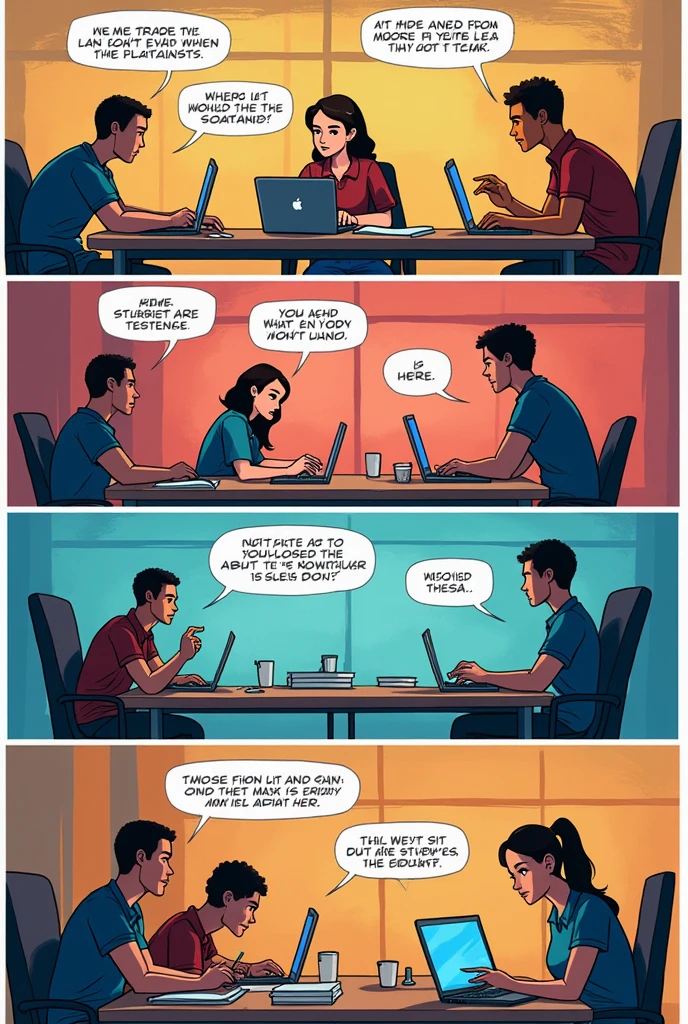 Make a comic without letters , about influencing students when studying - SeaArt AI