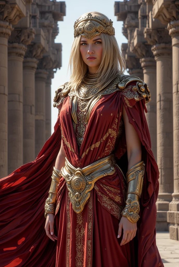 A 40-year-old woman dressed as a Babylonian priestess. She has shoulder ...