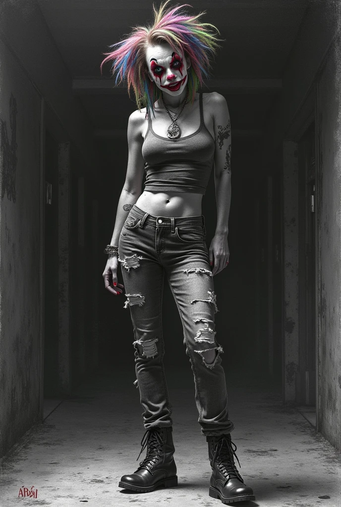 Draw a tomboy scary clown with a pencil - SeaArt AI