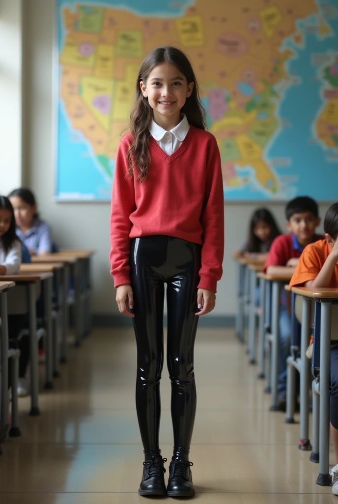 young girl in a latex leggins at school - SeaArt AI