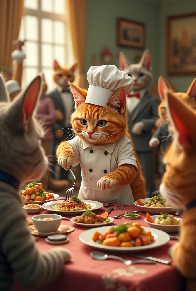 The Cat cooks at the party - SeaArt AI