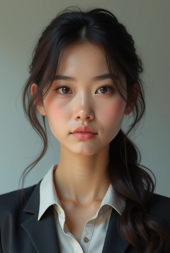 A girl with normal features . Having a profesional look. Not beautiful ...