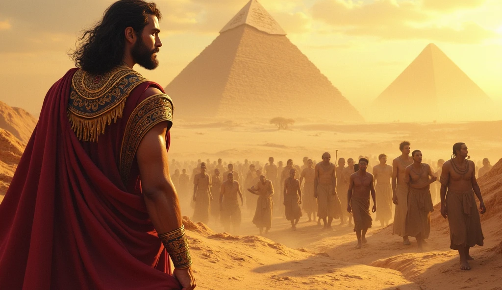 Moses, now an adult and dressed as an Egyptian prince, watches sadly as ...