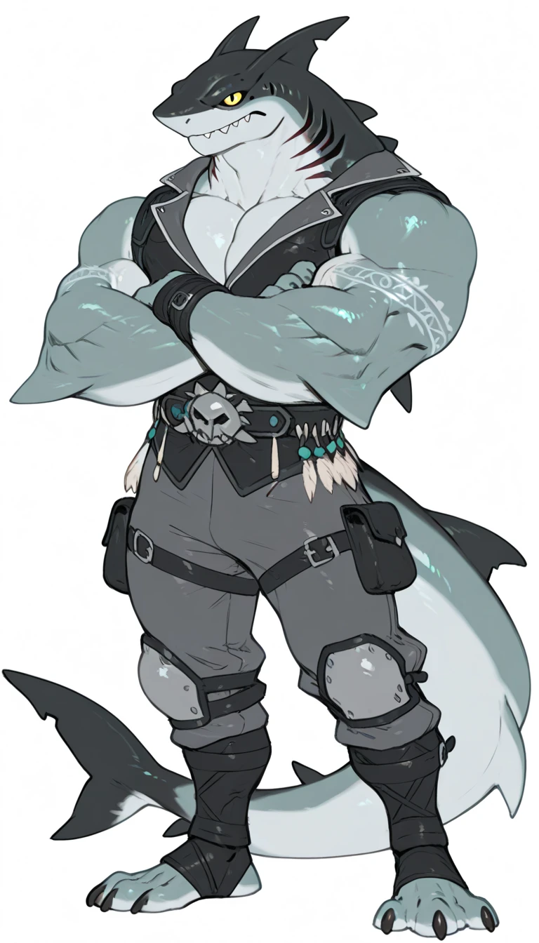 Sharkman, anthro megalodon, darker hands and fins, black back - SeaArt AI
