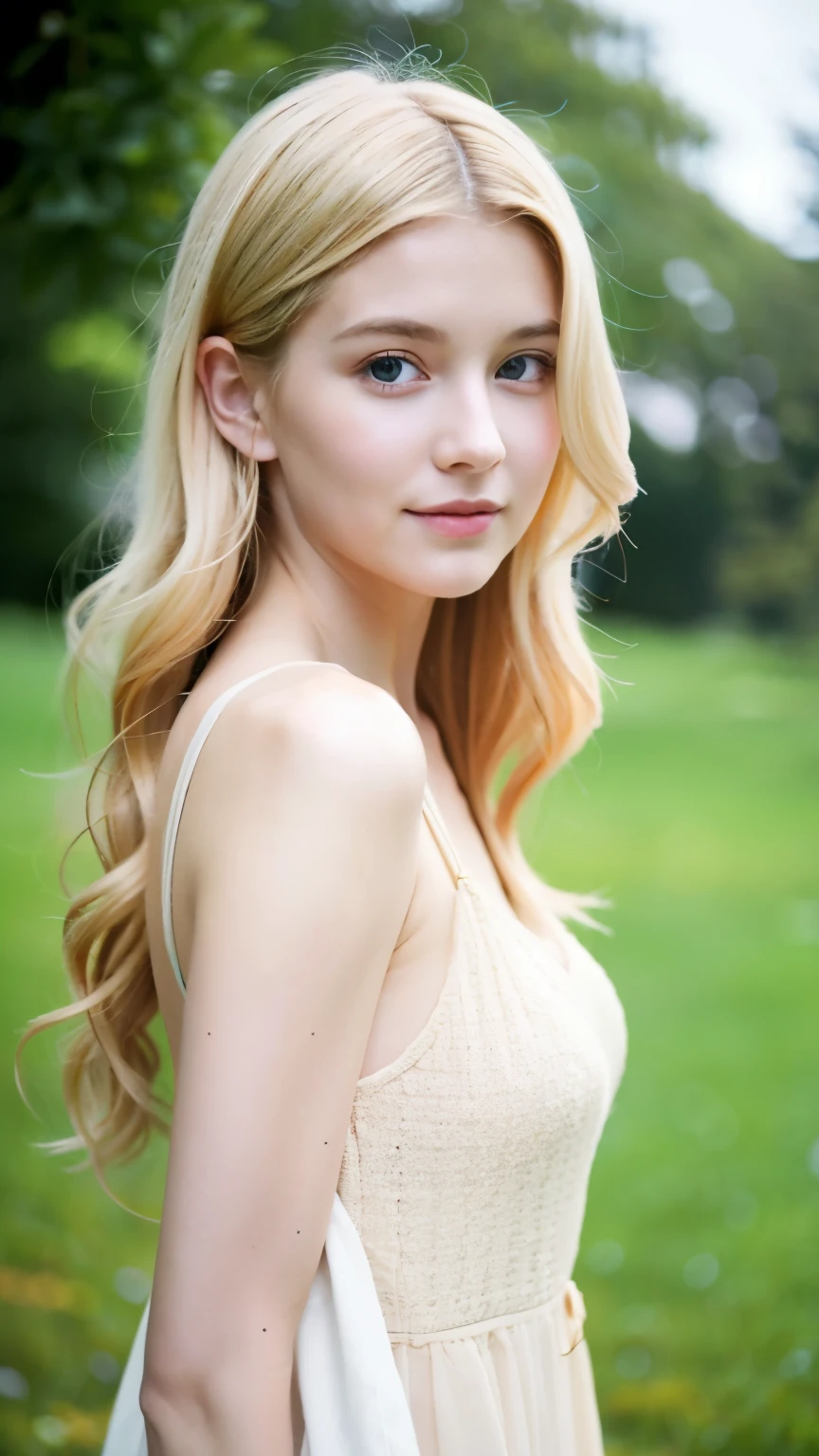 A close up of a woman with blonde hair and a dress - SeaArt AI