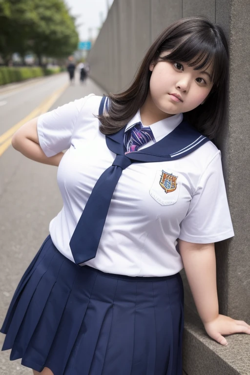 Fat mass, Morbid obesity, high school uniforms 、 can't stand up - SeaArt AI