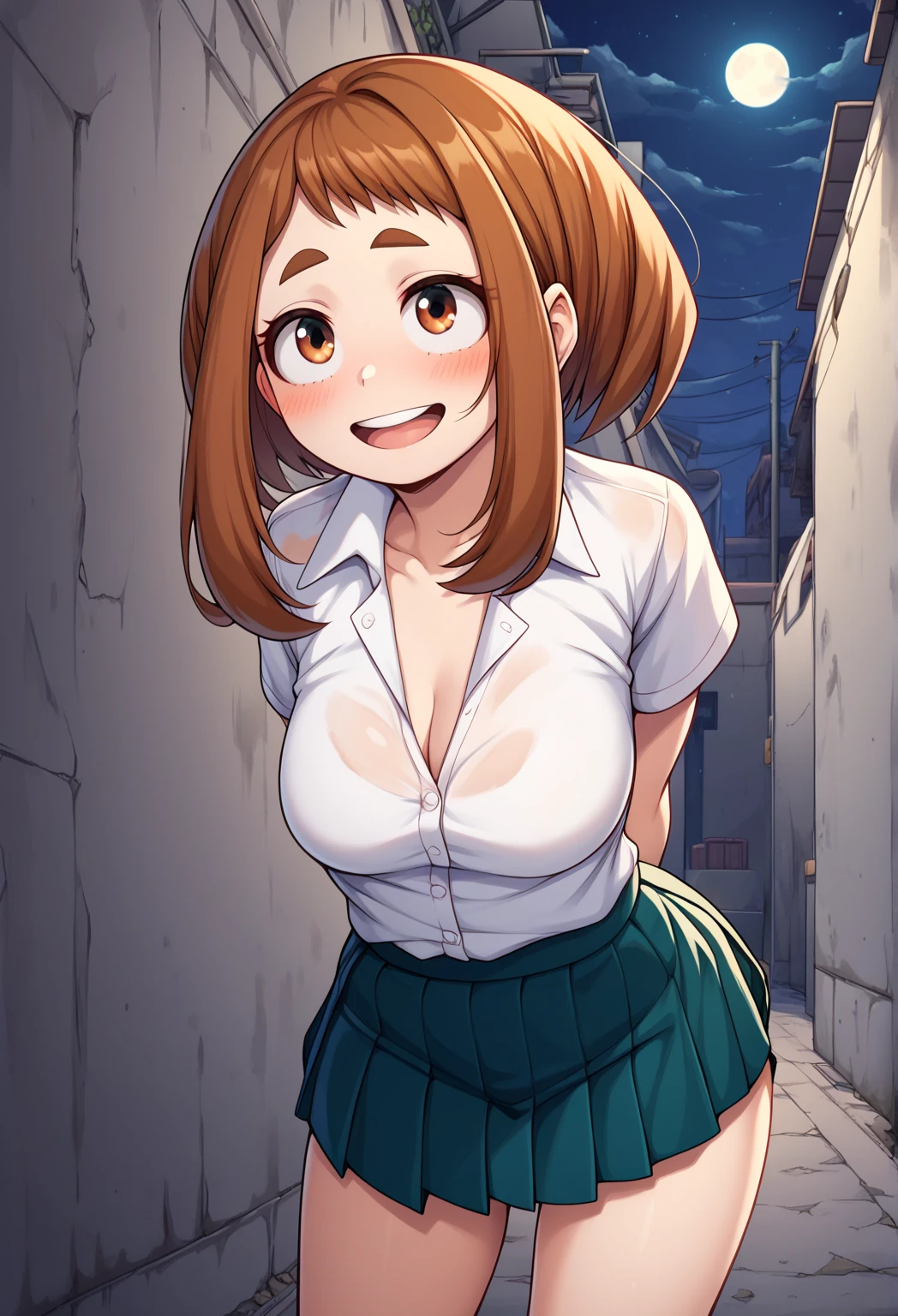 Ochako uraraka, short hair, brown hair, brown eyes, bangs, thick eyebrows - SeaArt AI