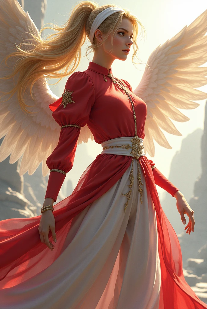 A character from FF with a white headband and blond hair up, a red ...