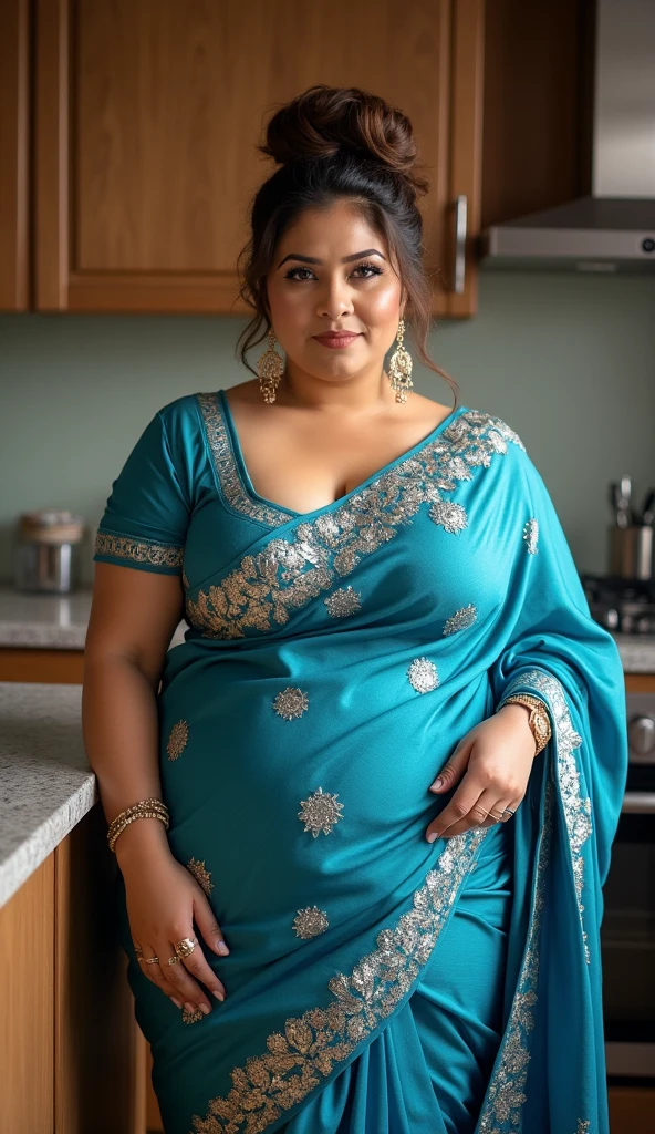 Arafed big curvy woman in a full glittering saphire blue embroidery ...