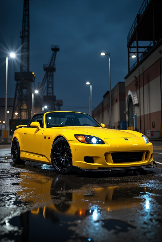 (((Honda S2000 normal、yellowbody、)))、Park in an industrial area at ...