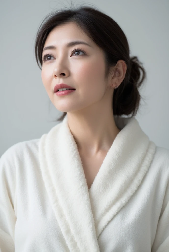 "Middle-aged Japanese woman wearing a modern draped bathrobe - SeaArt AI