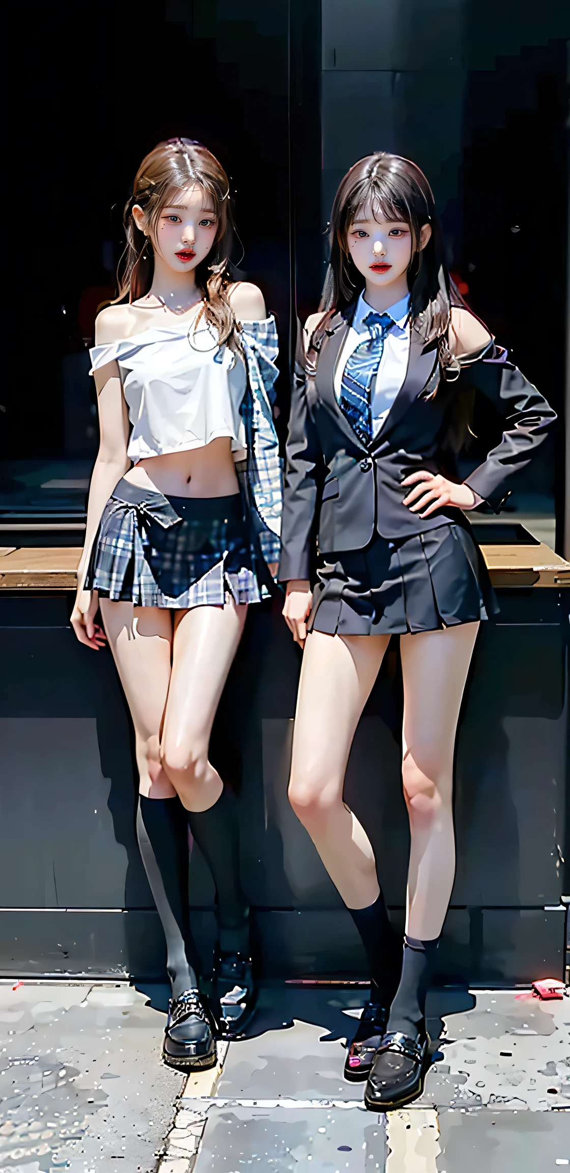 Two women in school uniforms standing next to each other - SeaArt AI