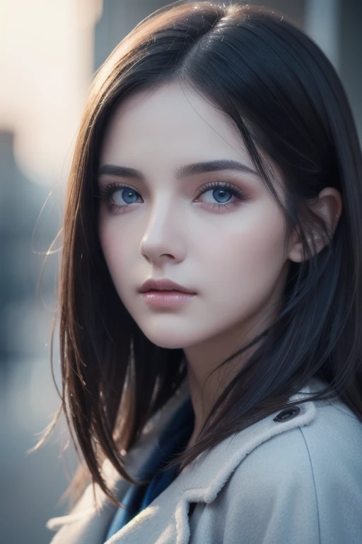 beautiful girl with realistic dark eyes , blue-white skin, with medium ...