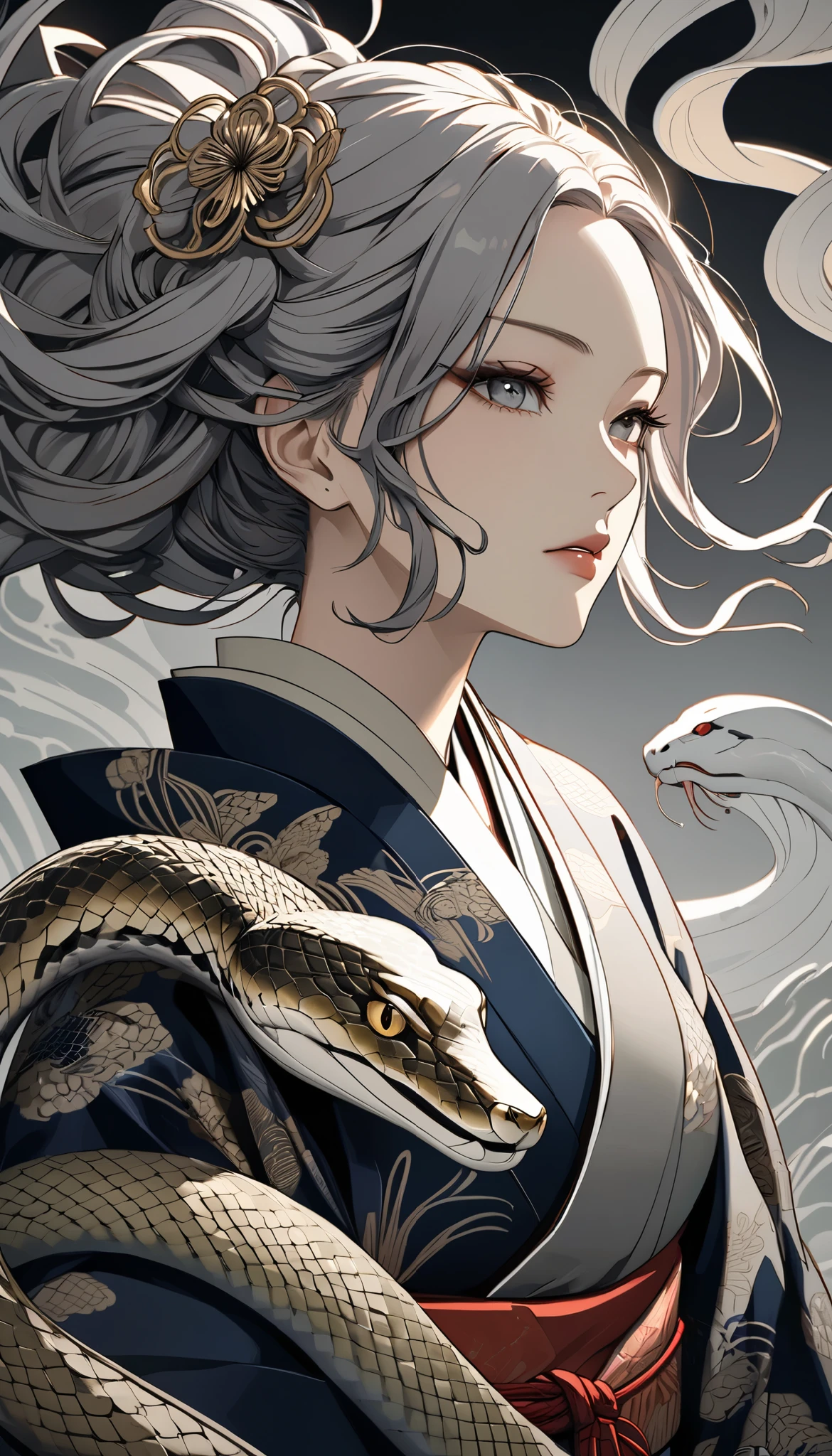 Anime girl with a snake in her hair and a snake in her hand - SeaArt AI