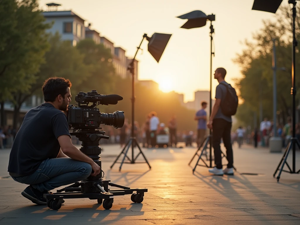 Template 2: Outdoor Film Set Background: An outdoor scene with a film ...