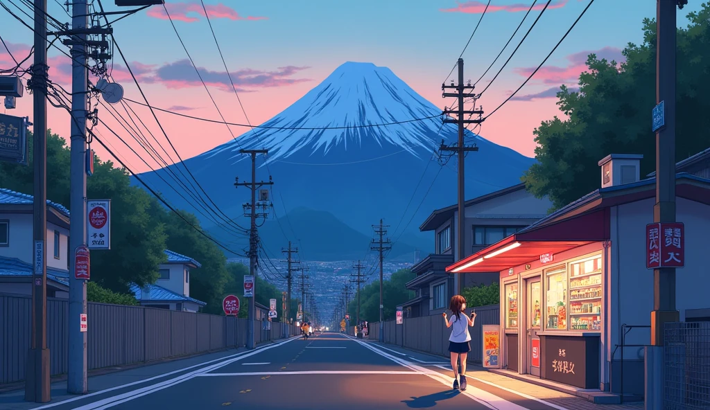Anime style image of a girl with headphones and phone passing in front ...