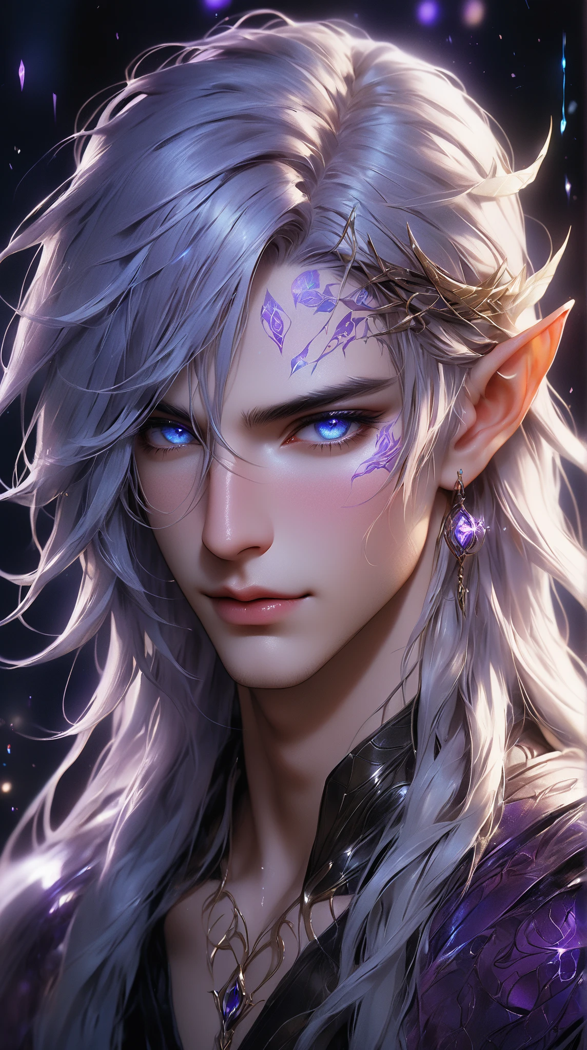 Ethereal demonic 25 year old anime guy male druid, with metallic foil ...