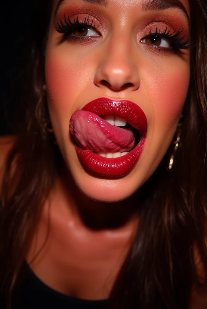 A beautiful woman who provokes with a mean look, a nasty smile and lewd ...