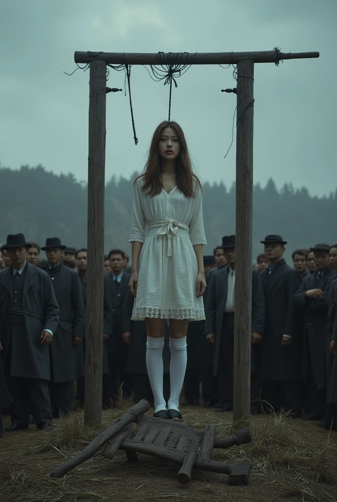 hanging scene of a girl wearing white thigh high socks , Gallows ...